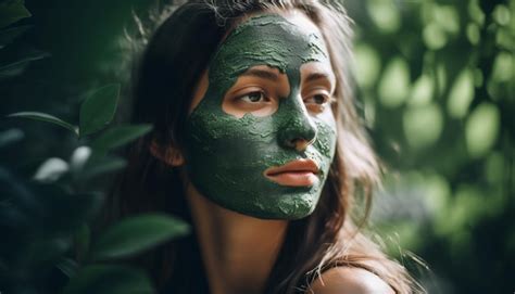 Free Photo Young Woman Applying Facial Mask For Pampering Generated By Ai