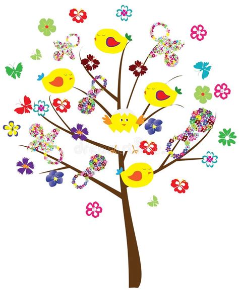 Baby Girl With Birds On Tree Vector Stock Vector Illustration Of Flying Love