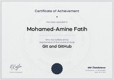 certificate of achievement git and github 365 data science mohamed