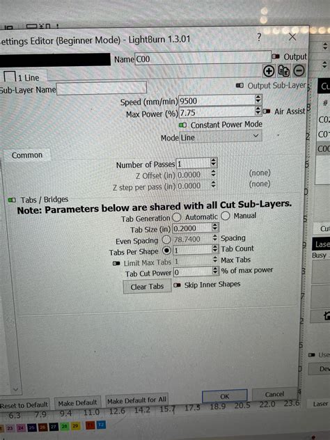 cut setting cross hatch turned on lightburn software questions