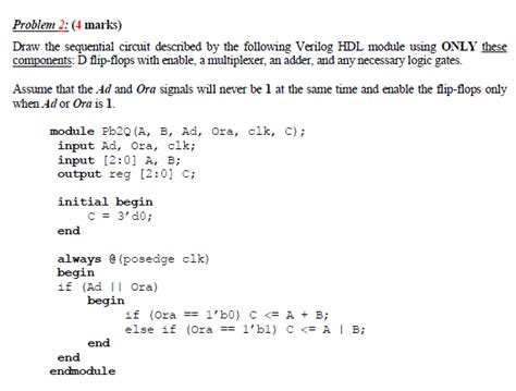 solved problem 2 4 marks draw the sequential circuit