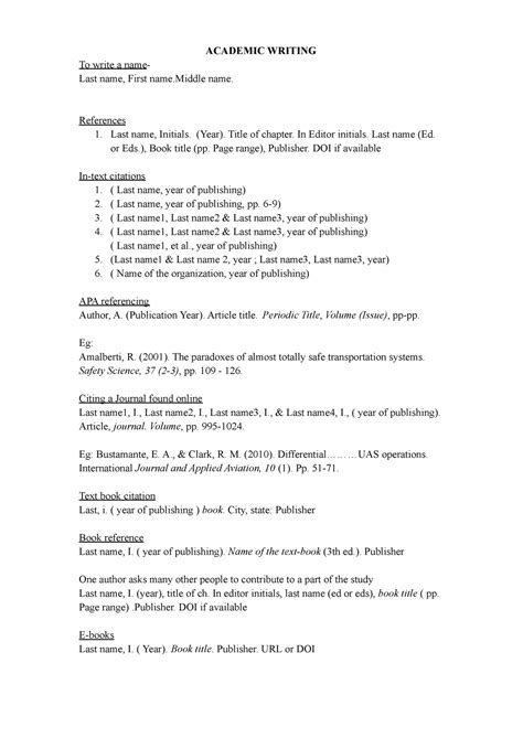 Acadmic Writing ACADEMIC WRITING To Write A Name Last Name First