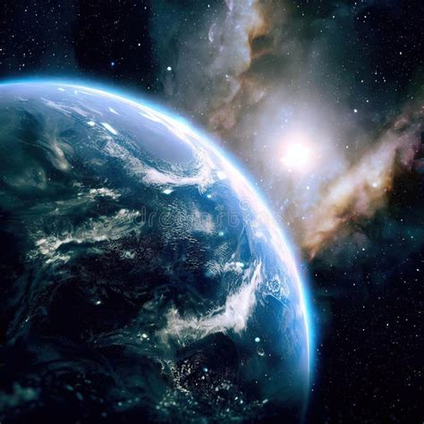 Planet Earth Globe Galaxy In Space Sci Fi Landscape With Planet