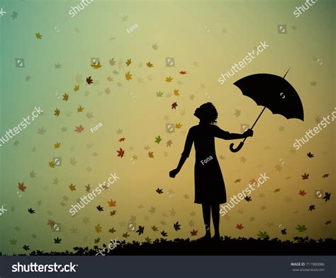 Young Girl Standing Under Autumn Leaves Stock Vector Royalty Free