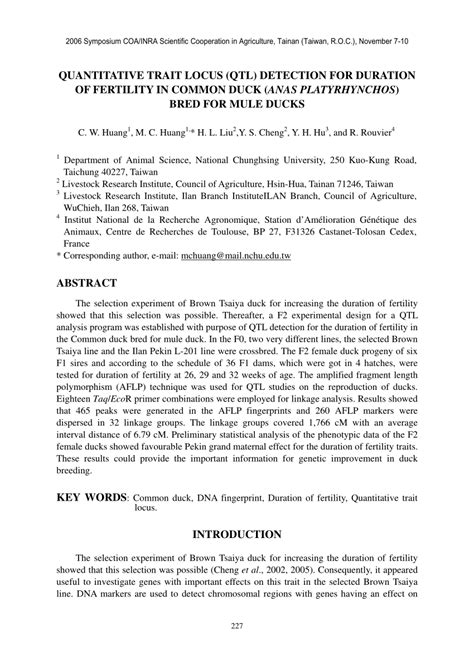 pdf quantitative trait locus qtl detection for duration of