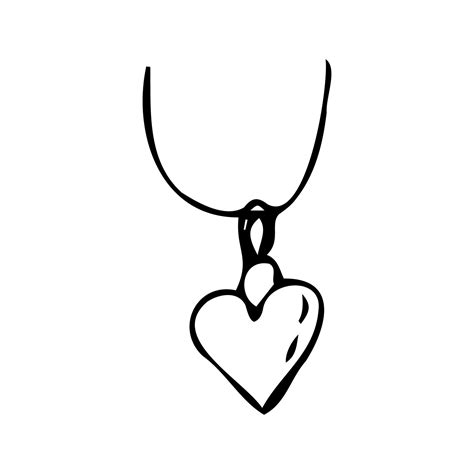 Hand Drawn Sketch Of Pedant Necklace Heart Shape Outline Vector