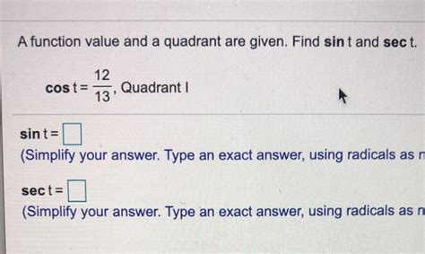 solved a function value and a quadrant are given find sint