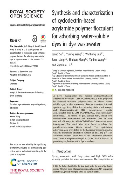 PDF Synthesis And Characterization Of Cyclodextrin Based Acrylamide