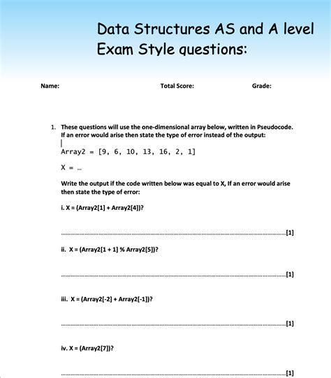 Data Structures Exam Style Questions Computer Science As And A Level