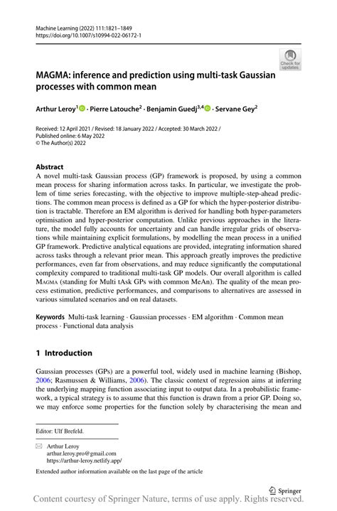 Pdf Magma Inference And Prediction Using Multi Task Gaussian