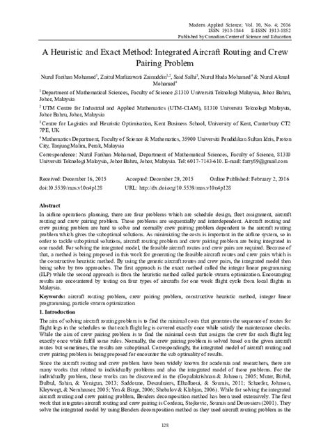 Pdf A Heuristic And Exact Method Integrated Aircraft Routing And