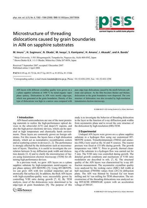 Pdf Microstructure Of Threading Dislocations Caused By Grain
