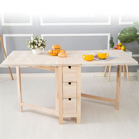 Modern Birch Wood Drop Leaf Rectangle Kitchen And Dining Table With