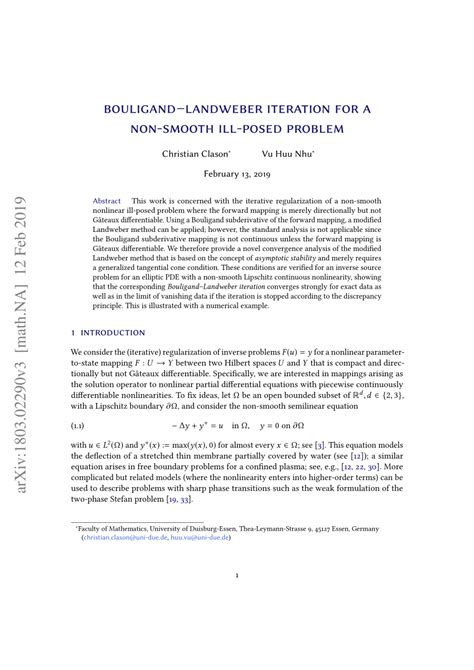 Pdf Bouligand Landweber Iteration For A Non Smooth Ill Posed Problem