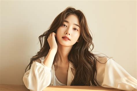 Beautiful Asian Female Model In A White Long Sleeve Top Hand On Face