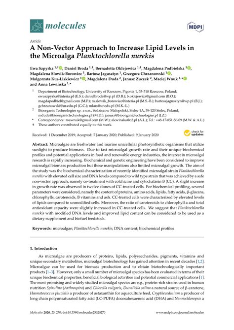 PDF A Non Vector Approach To Increase Lipid Levels In The Microalga Planktochlorella Nurekis