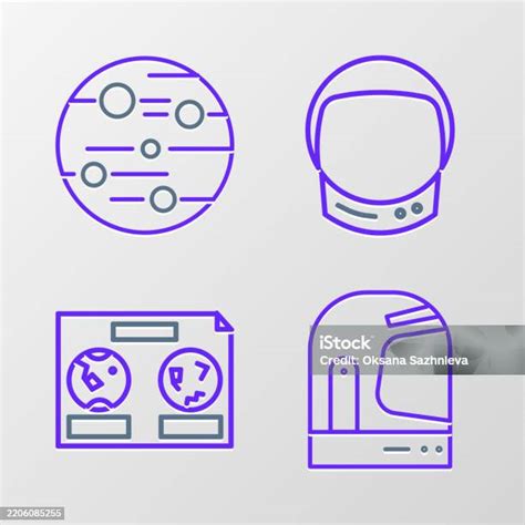 세트 라인 우주 비행사 헬멧 밤하늘의 천체 지도 화성 아이콘 벡터 0명에 대한 스톡 벡터 아트 및 기타 이미지 0명 가공의 인물 과학 Istock