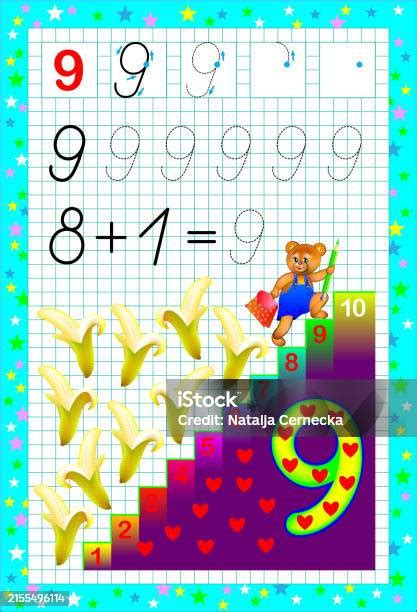 숫자 9가 있는 어린이를 위한 교육 페이지입니다 숫자 세기와 쓰기 기술 개발 벡터 이미지입니다 0명에 대한 스톡 벡터 아트 및 기타 이미지 Istock