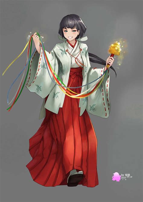 Safebooru 1girl Bell Black Hair Blue Eyes Bob Cut Full Body Grin