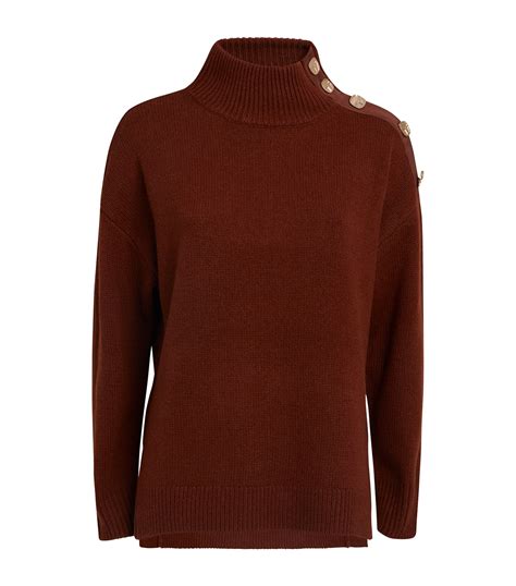 Womens Claudie Pierlot Brown Wool Blend Button Shoulder Sweater