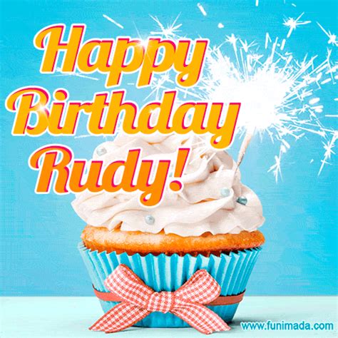 Happy Birthday Rudy Elegant Cupcake With A Sparkler