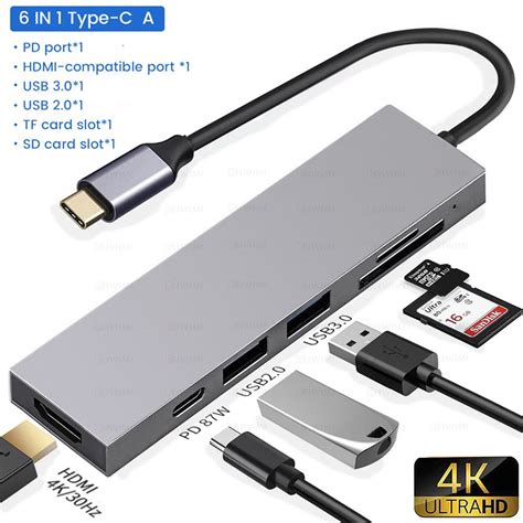 Концентратор Usb 3 1 Type C к адаптеру с несколькими разветвителями Hdmi 4k Thunderbolt 3