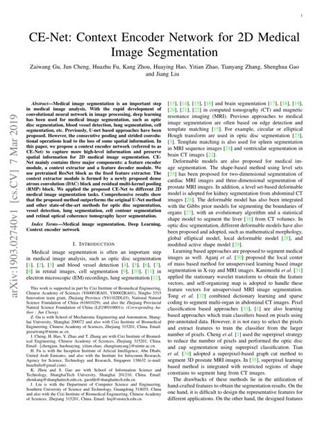 Pdf Ce Net Context Encoder Network For 2d Medical Image Segmentation