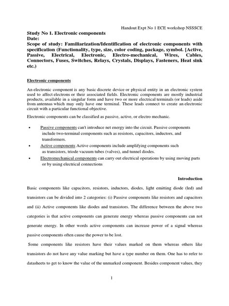 Electronic Components Handout Pdf Electronic Component Electrical