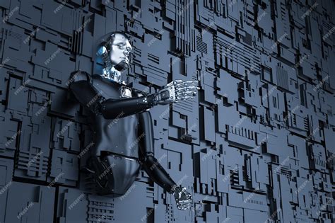 Premium Photo 3d Rendering Android Robot With Metallic Wall Background