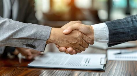 Two People Shaking Hands Over A Contract Stock Illustration