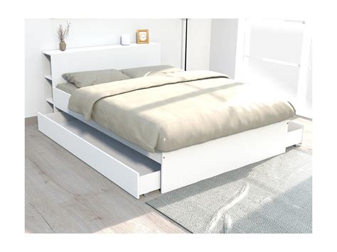 Letto Testata Portaoggetti Cassetti Bianchi 160 X 200cm Eugene