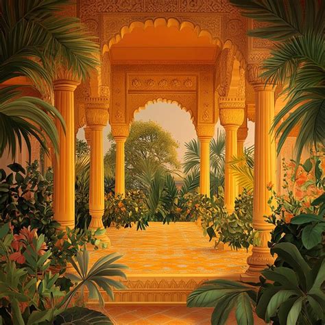 Illustration Of An Indianstyle Interior With Yellow Accents Premium