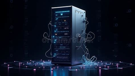 A Futuristic Big Data Internet Server Stands Prominent In The Flow Of Global Connectivity Stock