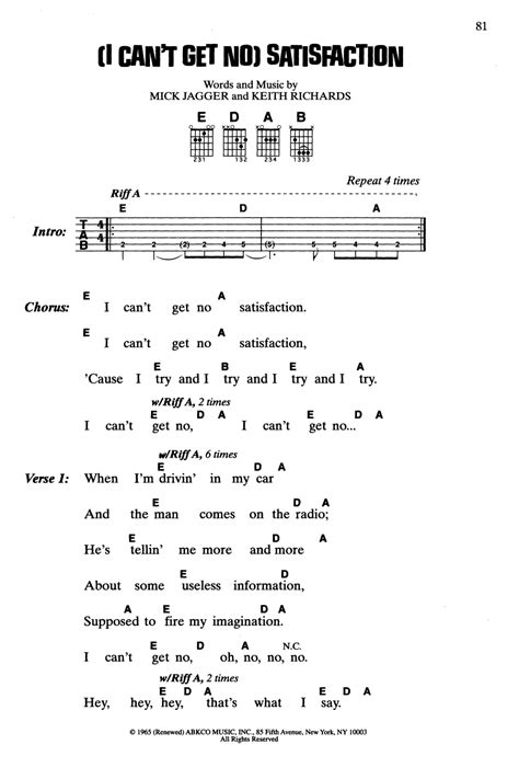 I Cant Get No Satisfaction By The Rolling Stones Guitar Chords