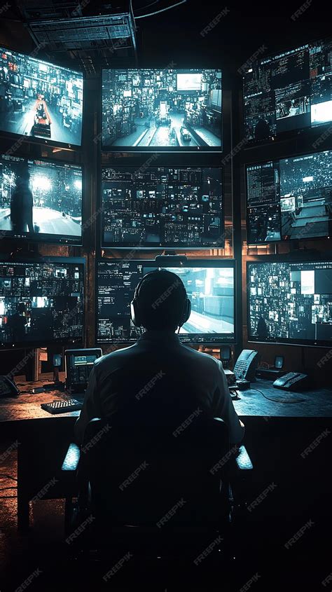 Security Guard Monitoring In Hightech Surveillance Room Premium Ai