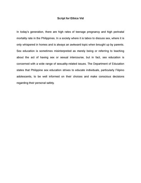 Script For Ethics Vid In A Society Where It Is Taboo To Discuss Sex