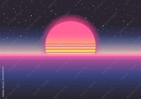 Sunrise Sunset Landscape Vector Retrowave Synthwave Rave Vapor
