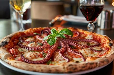 Premium Photo Sensational Octopus Pizza With Chunky Tomato Sauce