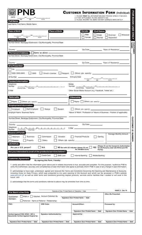 Customer Information Form Individual NAME CUSTOMER FOR BANK USE ONL Y