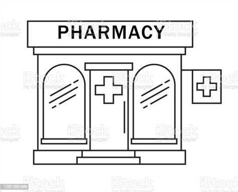 약국 빌딩 라인 의학 개념 아키텍처 양식은 웹 사이트 디자인 인포그래픽 및 아이콘으로 사용할 수 있습니다 벡터 일러스트레이션 0명에 대한 스톡 벡터 아트 및 기타 이미지