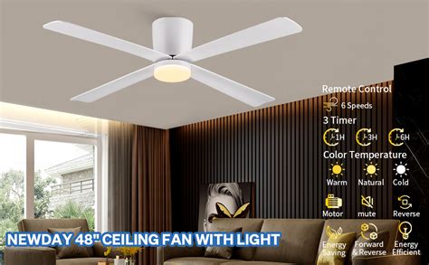 Newday Deckenventilator Mit Led Beleuchtung Fernbedienung Leise 122cm Deckenventilatoren Mit