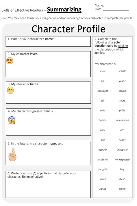Printable Character Profile Template