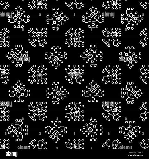 Artificial Intelligence Network Concept Outline Dark Seamless Pattern Or Ai Vector Background