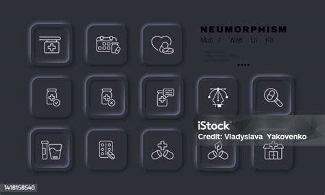 의약품 세트 아이콘입니다 약국 간판 알약 일정 심장 달력 돋보기 물 한 잔 발포성 정제 잎 병원 처방전 의료 개념 신형성 벡터