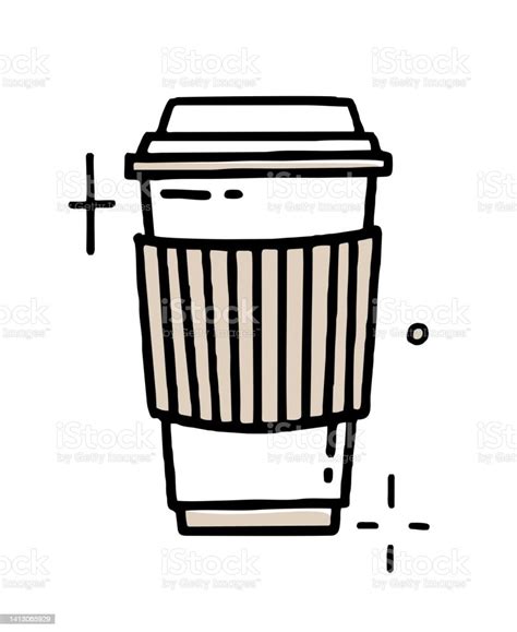 Tasse De Café En Papier Doodle Clipart En Noir Et Beige Illustration