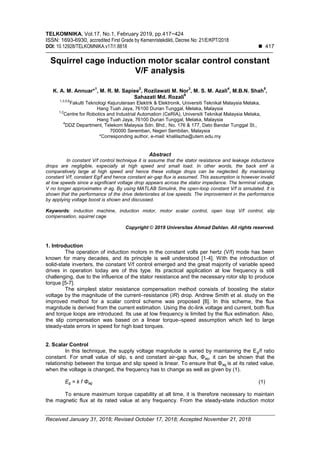 Squirrel Cage Induction Motor Scalar Control Constant V F Analysis PDF