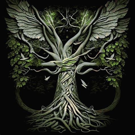 Premium Vector Tree Wrapped With Wings Vector Illustration