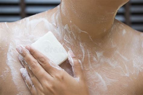 Young Woman Washing Her Body With Soap Stock Image Image Of Shower
