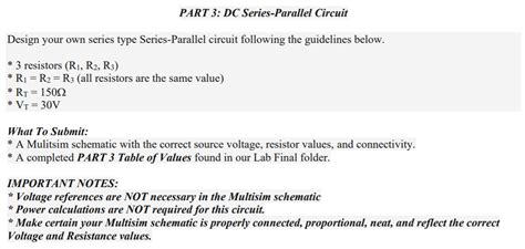 Solved Part 3 Dc Series Parallel Circuit Design Your Own
