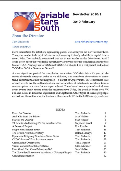newsletters variable stars south